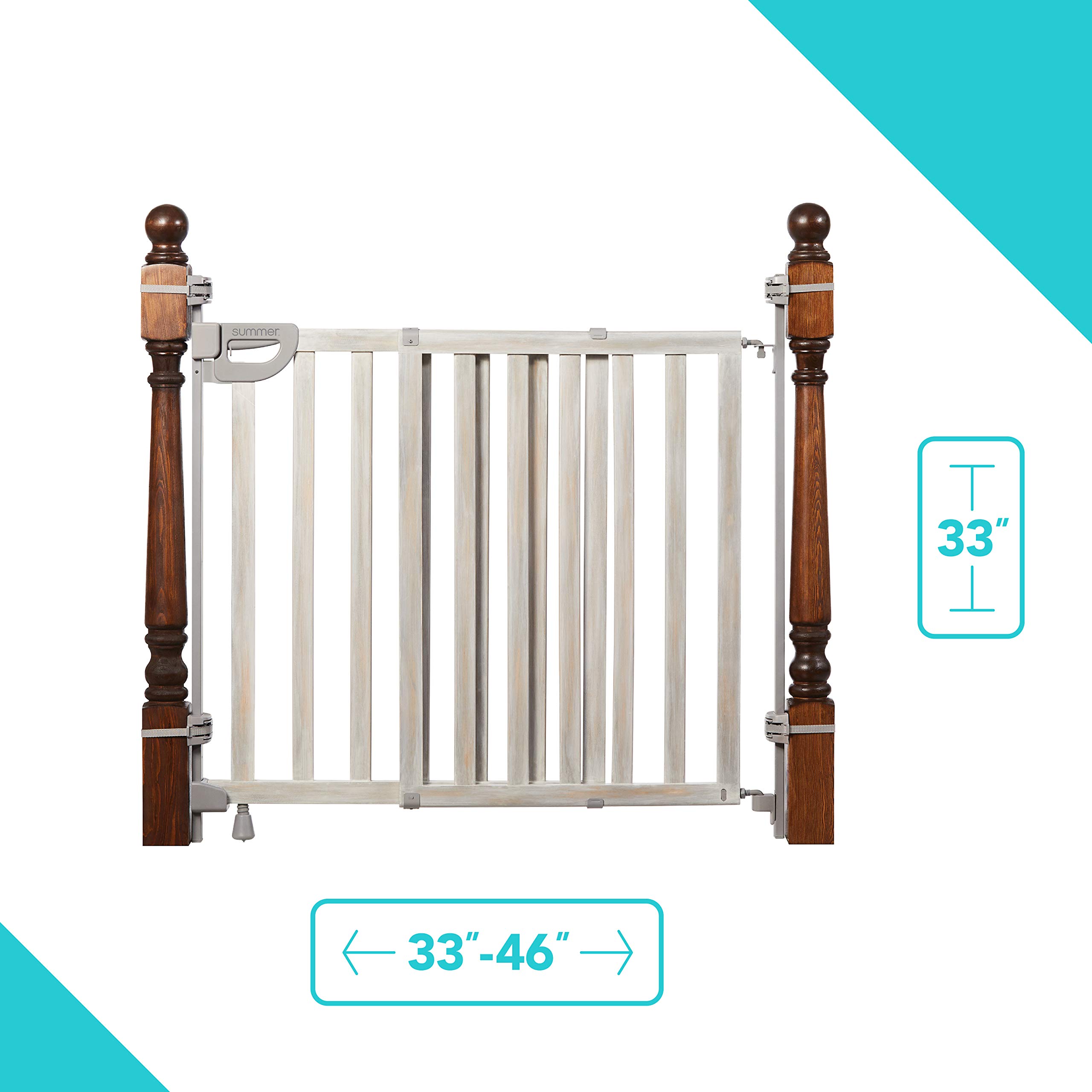 Summer Infant Banister and Stair Wood Safety Gate with Extra Wide Door Design and Comfort Grip handle for Easy One Handed Release, Multicolor