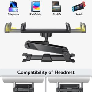 Tryone Car Headrest Tablet Holder Mount Stretchable Backseat Tablets Stand for Kids, Car Seat Mounts Compatible with iPad Pro 12.9 Air Mini, iPhone, Galaxy Tab, Switch, All 4.7-12.9" Screen Devices