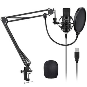 yotto usb microphone kit 192khz/24bit plug & play computer pc microphone studio streaming cardioid mic with boom arm shock mount pop filter for recording broadcasting youtube gaming voice