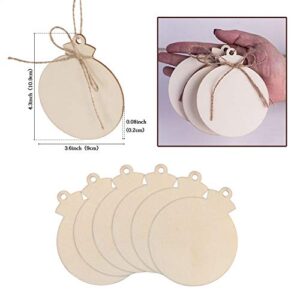 OurWarm 50pcs Round Christmas Wooden Ornaments for Crafts, 4" Unfinished Wood Ornaments Blank Predrilled Natural Wood Slices, DIY Christmas Tree Ornaments Hanging Decorations