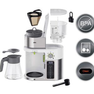 Braun MultiServe Coffee Machine 7 Programmable Brew Sizes / 3 Strengths + Iced Coffee & Hot Water for Tea, Glass Carafe (10-Cup), White, KF9150WH