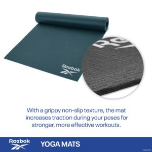 Reebok Yoga Mat - 4mm Thick Lightweight, Compact, Rollable, and Cushioned Supportive Workout Mat for Yoga, Pilates, and General Exercise & Fitness - Non Slip Yoga Mat with Grippy Texture - Black