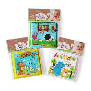 junsee baby bath books-3pcs,bathtub toys floating waterproof educational bath toy books for toddlers-animal books,count books,bird books for bath time