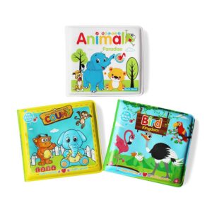 JUNSEE Baby Bath Books-3PCS,Bathtub Toys Floating Waterproof Educational Bath Toy Books for Toddlers-Animal Books,Count Books,Bird Books for Bath time