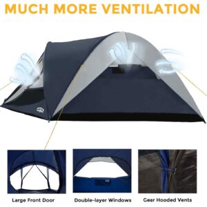 Pacific Pass 6 Person Dome Tent w/ Removable Rain Fly and Screen Room, Water Resistant - Navy/Gray