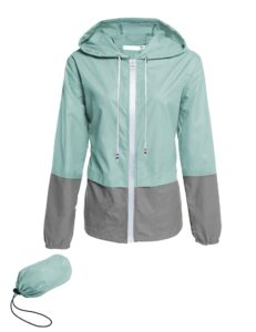 avoogue lightweight raincoat women's waterproof windbreaker packable outdoor hooded rain jacket light blue xxl