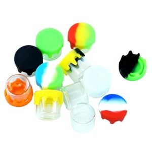 glass concentrate containers 6ml with silicone lids Non Stick glass wax container for Oil, Lip Balm,Cosmetic, Lotion, Cream, Eye shadow, （Color mixing) (100pcs)