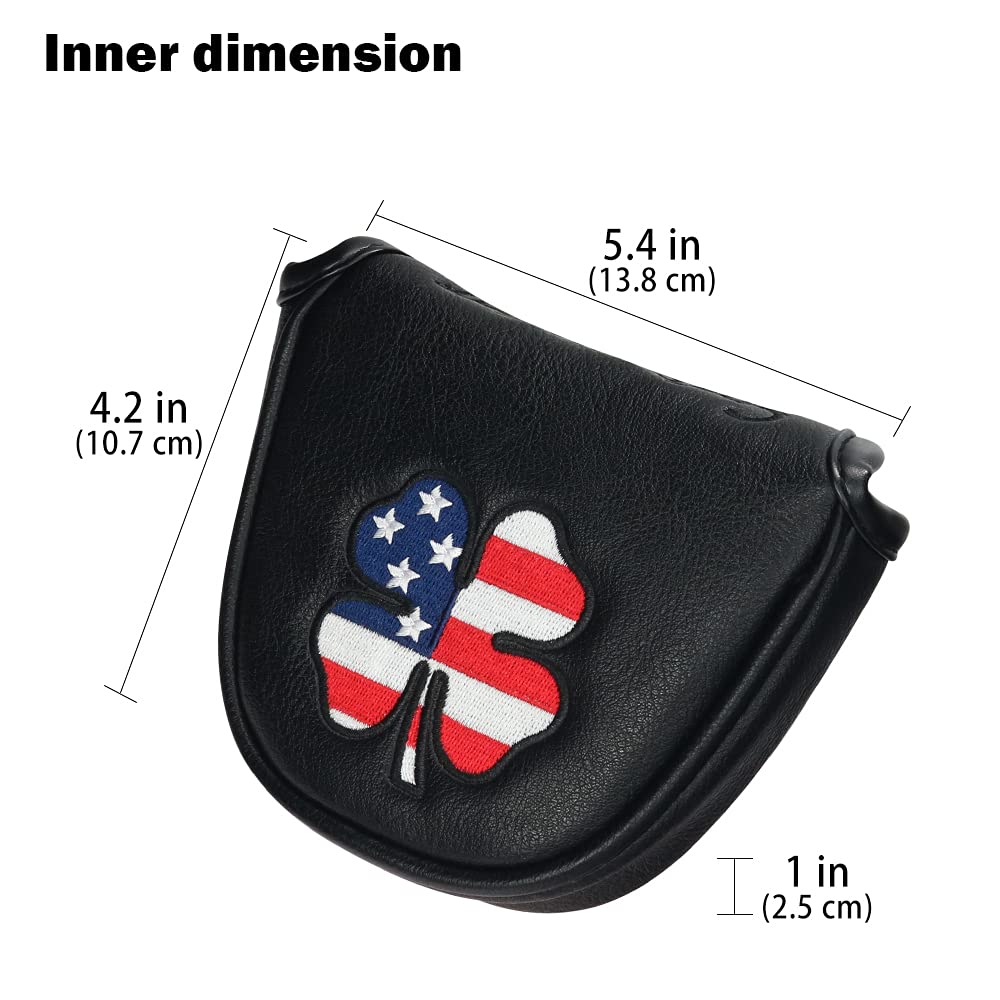 CRAFTSMAN GOLF USA US Flag Clover Leather Black Mallet Putter Cover Headcover (Mallet)