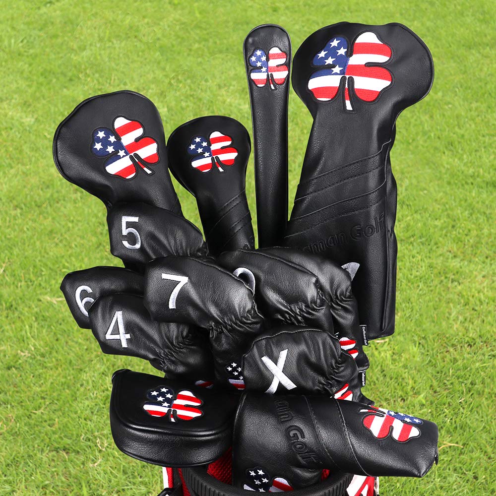 CRAFTSMAN GOLF USA US Flag Clover Leather Black Mallet Putter Cover Headcover (Mallet)