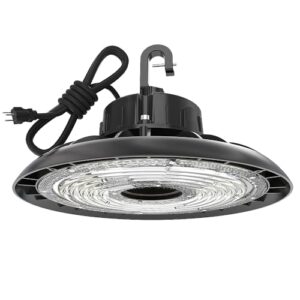 hyperlite led high bay light 150w 21000lm 5000k daylight, 650w mh/hps eqv. ufo led high bay light with us plug(motion sensor -not include), ip65 waterproof for shop barn 1pc