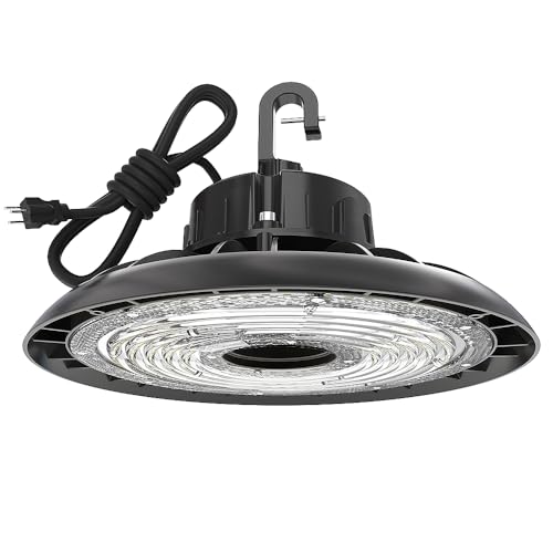 HYPERLITE LED High Bay Light 150W 21000LM 5000K Daylight, 650W MH/HPS Eqv. UFO LED High Bay Light with US Plug(Motion Sensor -not Include), IP65 Waterproof for Shop Barn 1PC