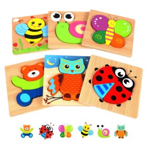 springflower wooden toddler jigsaw puzzle gift toy for 1 2 3 years old boys and girls,6 pack animal shape montessori toy for infant,toddler sensory toy,fine motor skill early learning educational gift