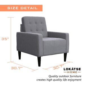 LOKATSE HOME Mid-Century Modern Accent Fabric Arm Chair Comfy Upholstered Single Sofa for Living Room Furniture, Style1, Gray（Style1）