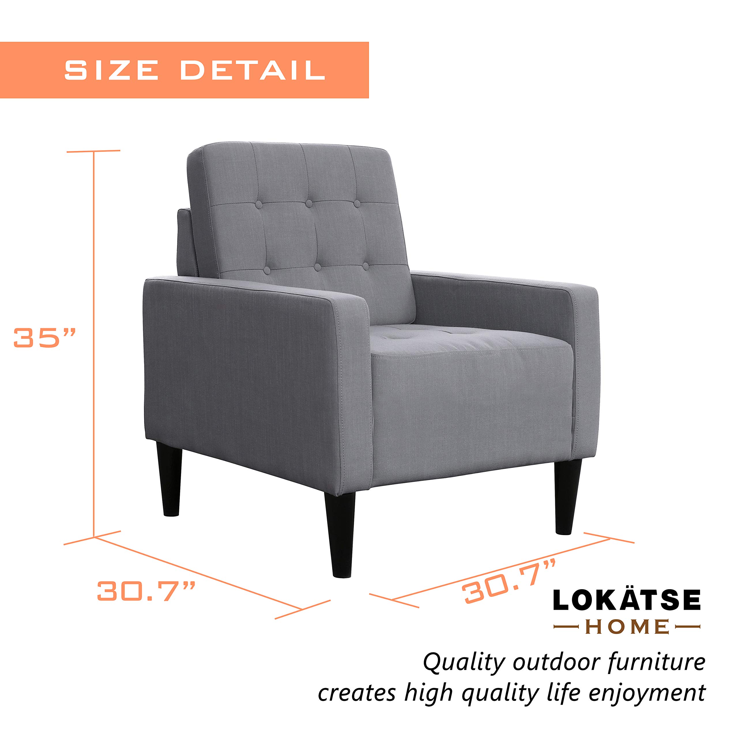 LOKATSE HOME Mid-Century Modern Accent Fabric Arm Chair Comfy Upholstered Single Sofa for Living Room Furniture, Style1, Gray（Style1）