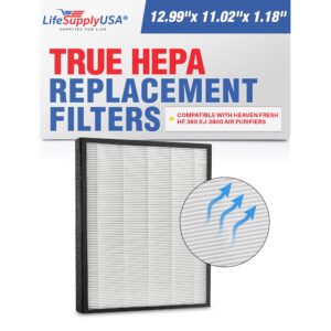 lifesupplyusa 2-in-1 true hepa air cleaner replacement filter + activated carbon charcoal compatible with heaven fresh hf 380 xj-3800 air purifiers