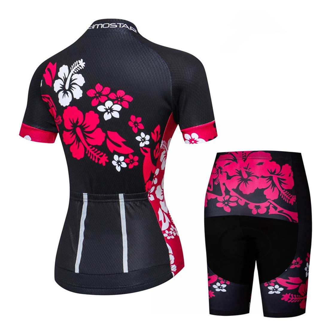 Cycling Jersey Shorts Set Womens Bike Jersey Suit Zip Shirts Short Sleeve Road Bicycle Clothing Pro Team Racing MTB Tops Bottom for Ladies Female Breathable Summer Black Set Size L