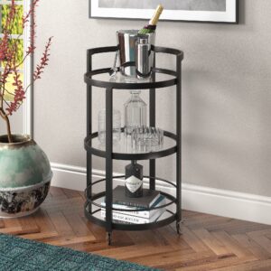 Henn&Hart 21" Wide Round Bar Cart in Blackened Bronze, Bar Carts for the Home