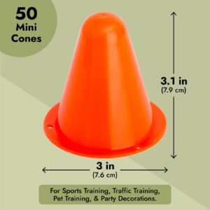 Juvale 50 Pack Mini Cones for Classroom, Small Sports Markers for Soccer, Playground (Orange, 3 in)