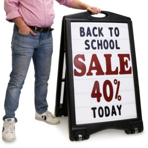 smartsign 24"x36" changeable message sign board sidewalk sign, deluxe portable bigboss & letter kit for outdoor, business, large black standing frame with wheels, usa-made