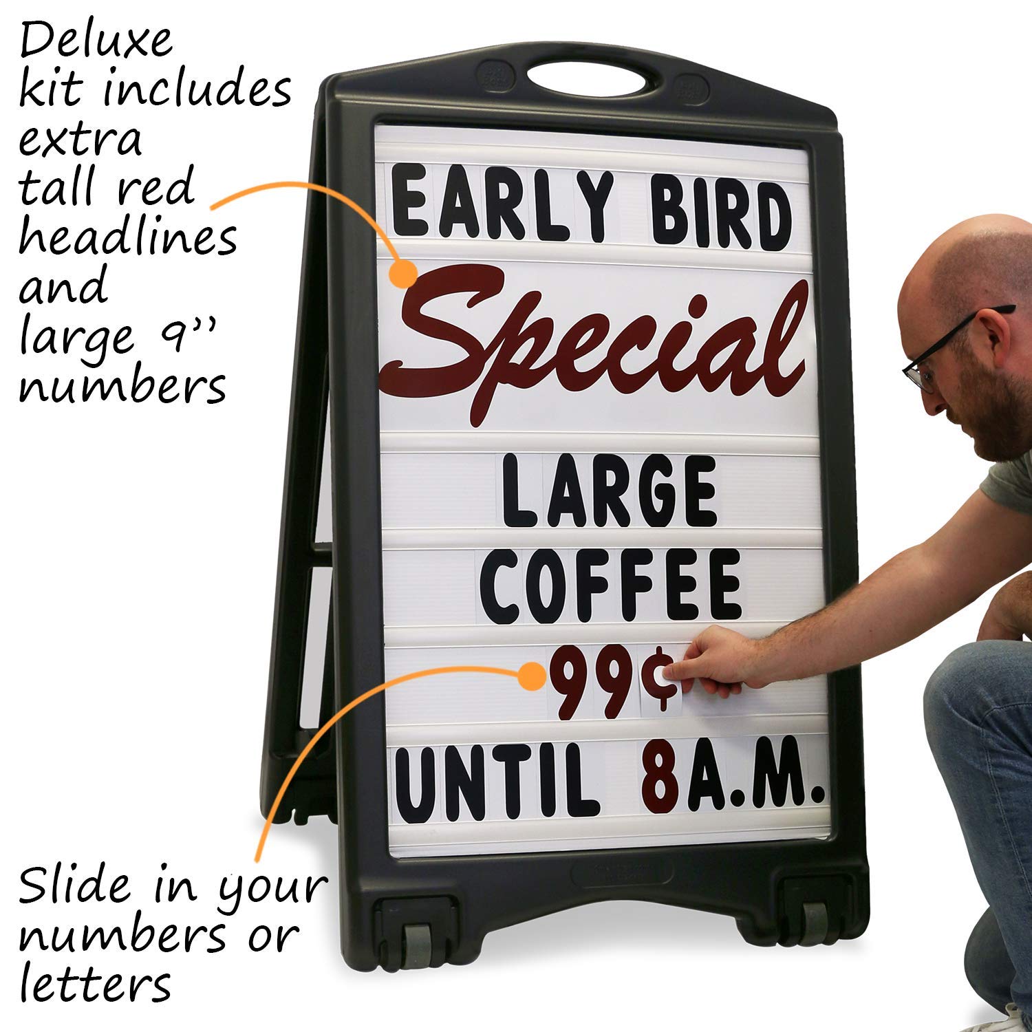 SmartSign 24"x36" Changeable Message Sign Board Sidewalk Sign, Deluxe Portable BigBoss & Letter Kit for Outdoor, Business, Large Black Standing Frame with Wheels, USA-Made