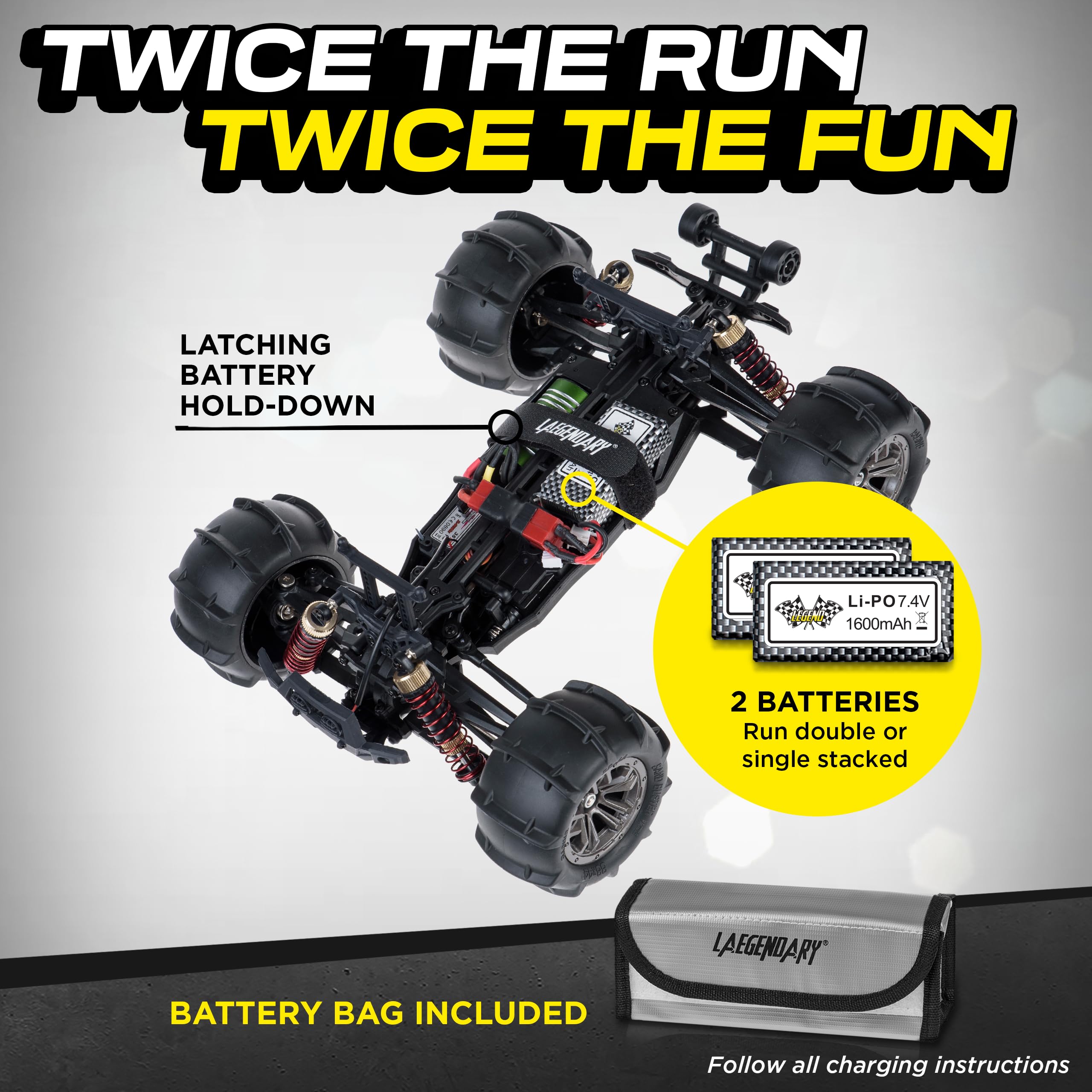 LAEGENDARY Remote Control Car, Hobby Grade RC Car 1:16 Scale Brushless Motor with Two Batteries, 4x4 Off-Road Waterproof RC Truck, Fast RC Cars for Adults, RC Cars, Remote Control Truck