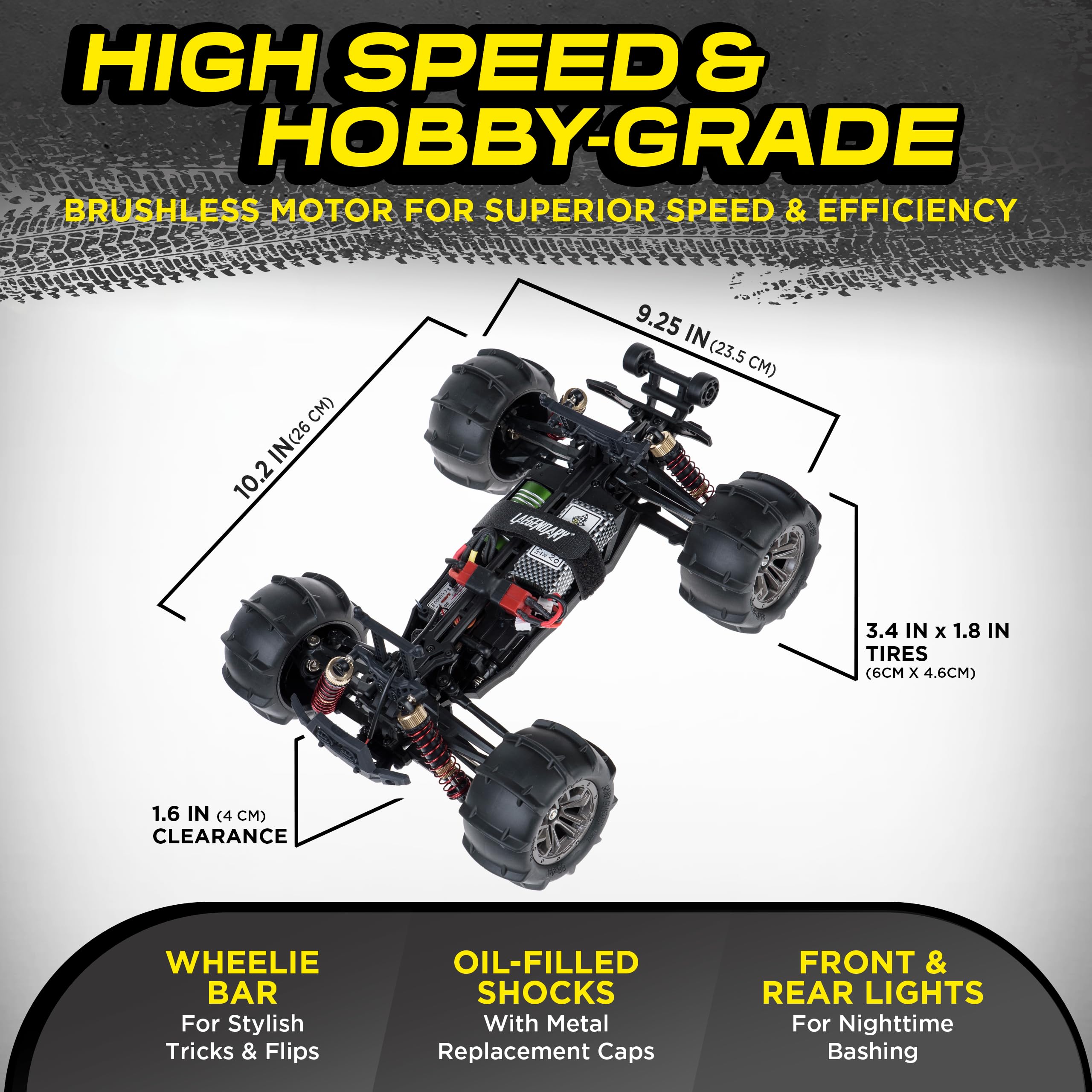 LAEGENDARY Remote Control Car, Hobby Grade RC Car 1:16 Scale Brushless Motor with Two Batteries, 4x4 Off-Road Waterproof RC Truck, Fast RC Cars for Adults, RC Cars, Remote Control Truck