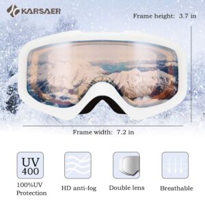 Karsaer Ski Goggles Anti-Fog Snow Goggles OTG 100% UV Protection Snowboard Goggles Bendable Dual-Lenses for Men Women Youth