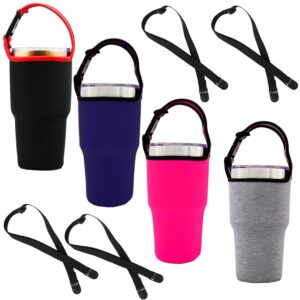 tunan 4pcs tumbler 30oz carrier holder pouch with shoulder strap, fit for yeti, rtic, atlin, ozark trail, rambler, neoprene sleeve with carrying handle - 4 colors