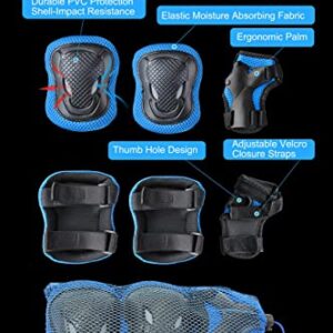 XJD Kids Bike Helmet,Multi-Sport Protective Gear Set for 3-5-8-14 Years Boys Girls with Knee and Elbow Pads Wrist Guards fit Roller Skates,Cycling,Skateboarding,Skating Scooter (Blue, Medium)