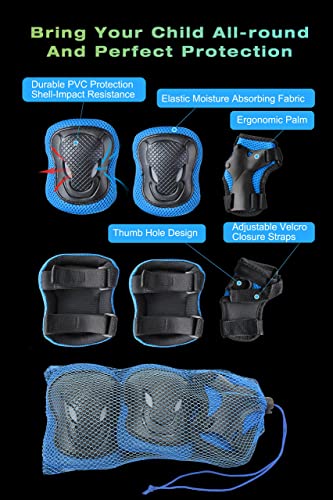 XJD Kids Bike Helmet,Multi-Sport Protective Gear Set for 3-5-8-14 Years Boys Girls with Knee and Elbow Pads Wrist Guards fit Roller Skates,Cycling,Skateboarding,Skating Scooter (Blue, Medium)