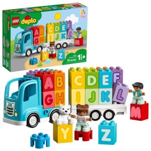 lego duplo my first alphabet truck 10915 abc letters learning toy for toddlers, fun kids’ educational building toy (36 pieces)