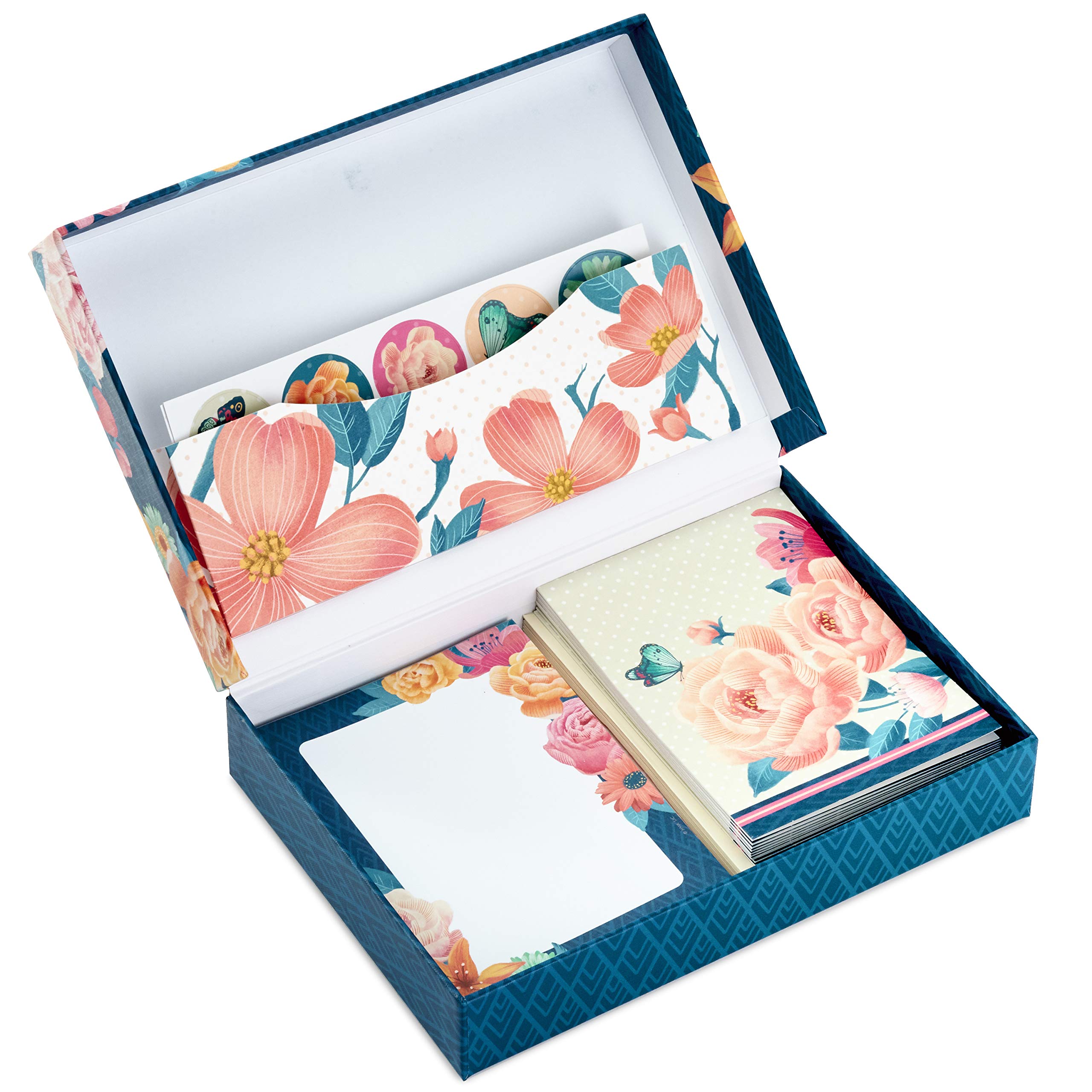 Hallmark Stationery Set with Desk Organizer, Floral (10 Blank Cards with Envelopes, 20 Writing Sheets with Envelopes, 75-Sheet Notepad, 30-Seals)