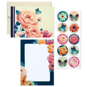 Hallmark Stationery Set with Desk Organizer, Floral (10 Blank Cards with Envelopes, 20 Writing Sheets with Envelopes, 75-Sheet Notepad, 30-Seals)