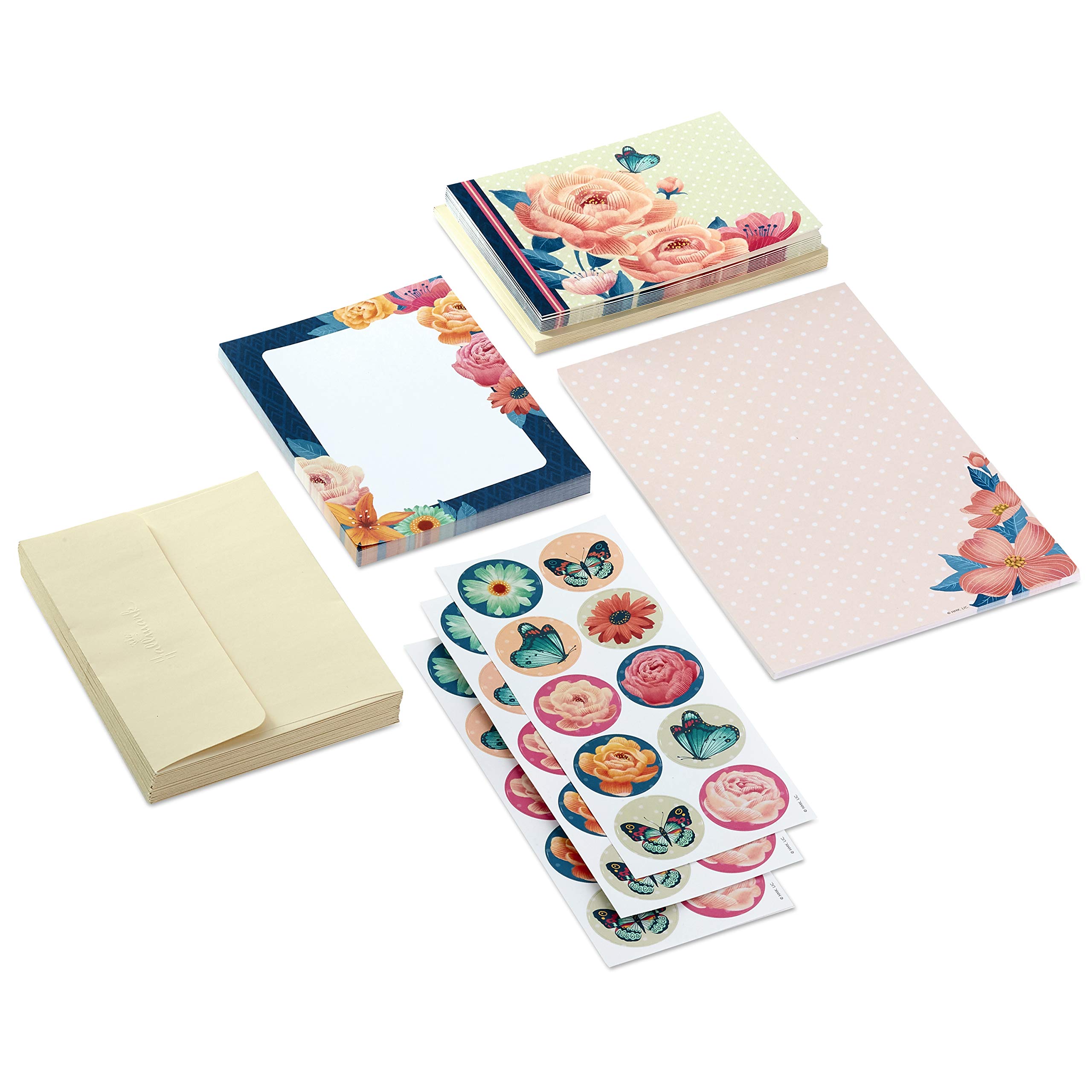 Hallmark Stationery Set with Desk Organizer, Floral (10 Blank Cards with Envelopes, 20 Writing Sheets with Envelopes, 75-Sheet Notepad, 30-Seals)