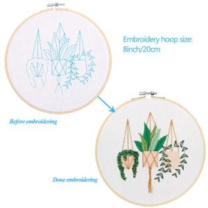 3 Pack Embroidery Starter Kit with Pattern, Kissbuty Full Range of Stamped Embroidery Kit Including Embroidery Fabric with Pattern, Bamboo Embroidery Hoops, Color Threads and Tools Kit (Floral Plants)