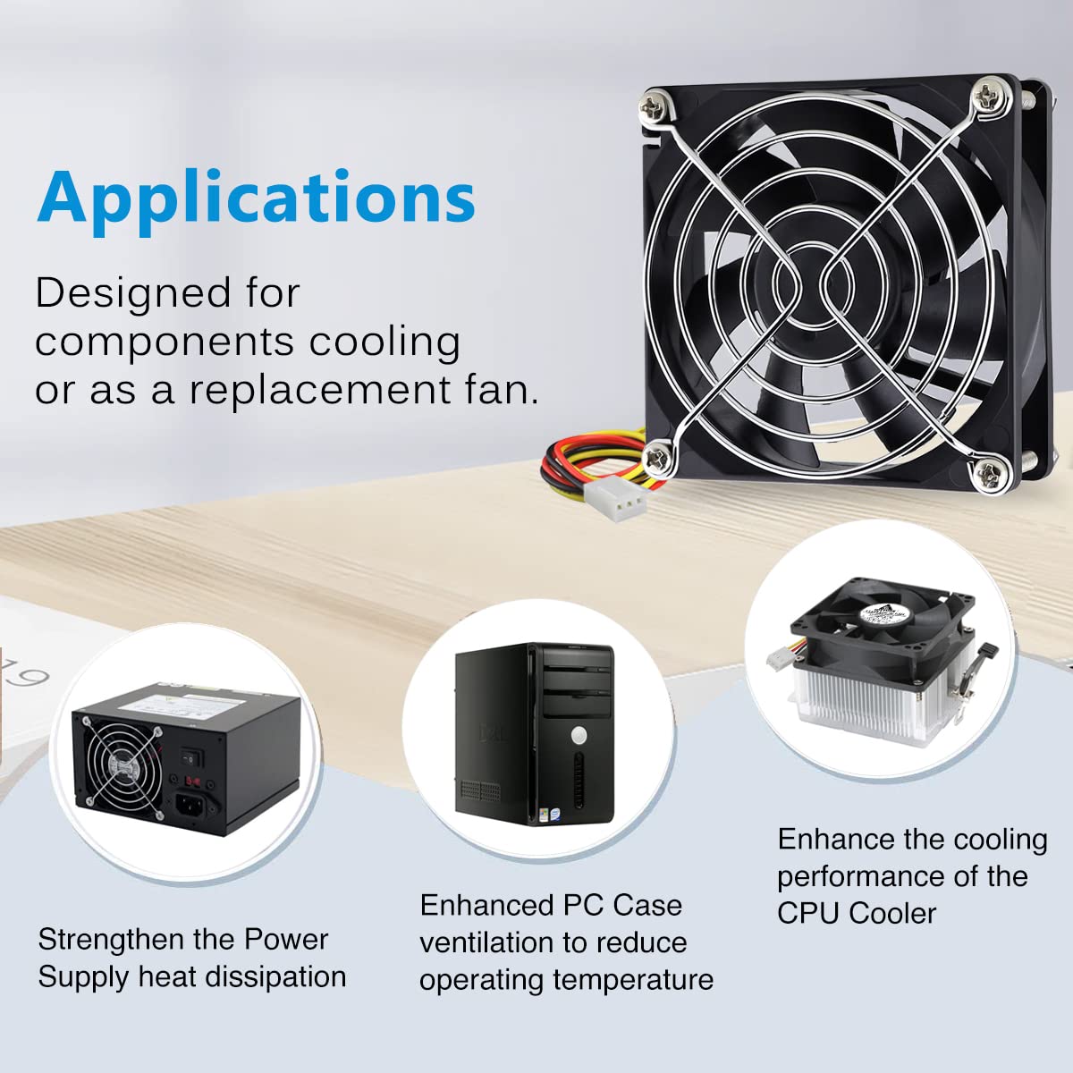 GDSTIME 80mm 8cm CPU Fan, 80mm x 25mm Brushless DC 12V 3PIN Brushless PC Computer Case Cooling Fan