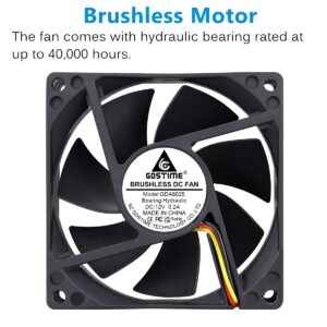 GDSTIME 80mm 8cm CPU Fan, 80mm x 25mm Brushless DC 12V 3PIN Brushless PC Computer Case Cooling Fan