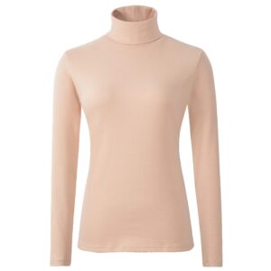 hieasyfit women's cotton turtleneck top basic layering thermal underwear(beige l)