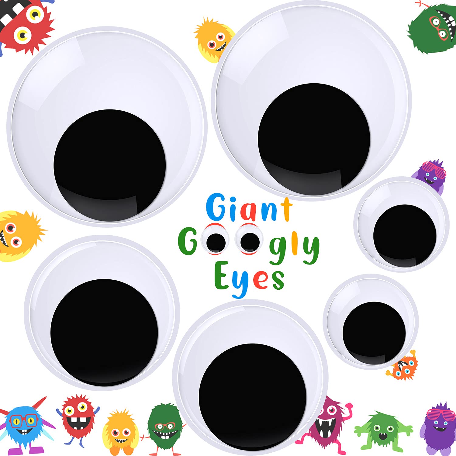 Christmas Decorations 4 Inch 3 Inch 2 Inch Wiggle Googly Eyes with Self Adhesive Large Black Googly Eyes for Crafts Set of 6 (Mix Sizes)