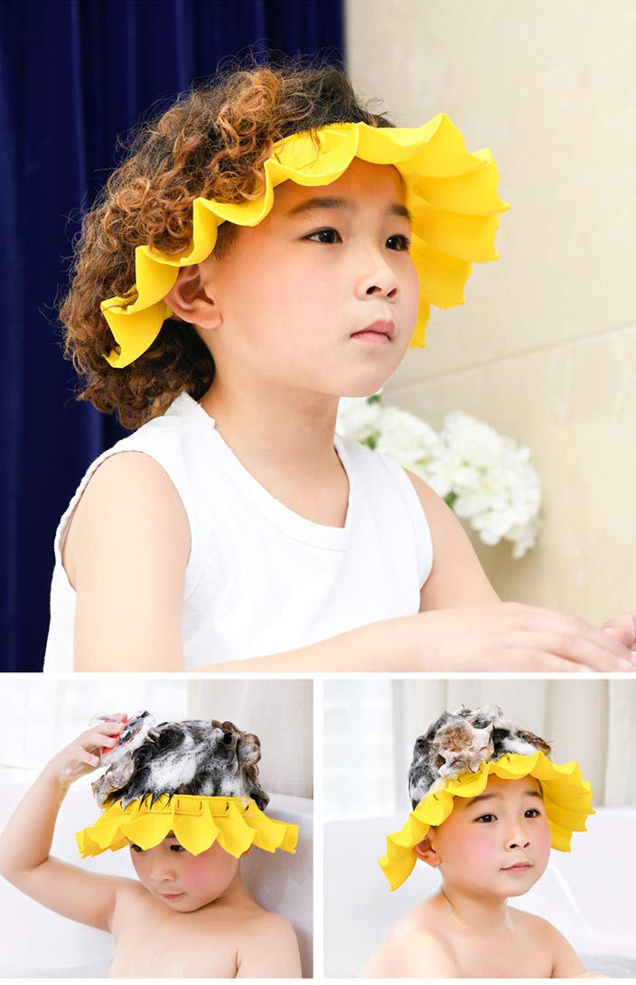 Baby Shower Cap Silicone Bathing Hat, Adjustable Shower Cap Kids, Infants Soft Protection Hat Safety Visor Cap Hat for Toddler Children (Yellow, Big Size(1-12 Years old/16.5-22.8 Inches))