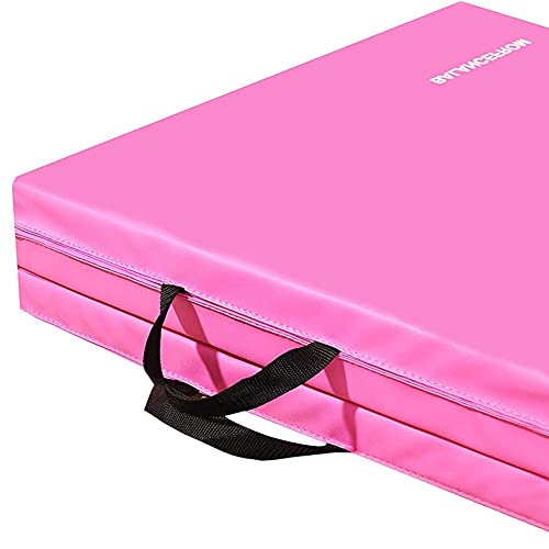 Signature Fitness Three Fold Folding Exercise Mat with Carrying Handles for MMA, Gymnastics and Home Gym Protective Flooring, 1.5-Inch Thick, Pink