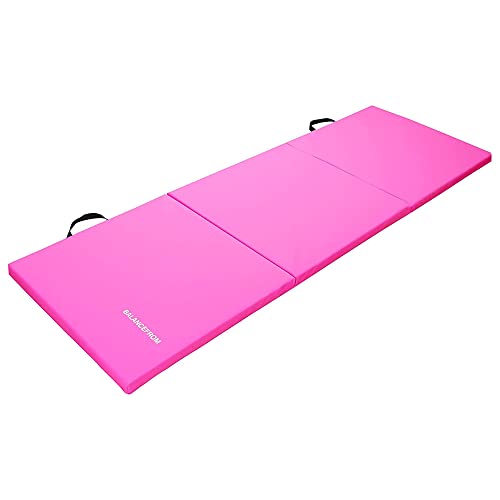 Signature Fitness Three Fold Folding Exercise Mat with Carrying Handles for MMA, Gymnastics and Home Gym Protective Flooring, 1.5-Inch Thick, Pink