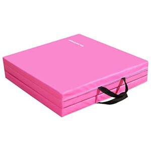 Signature Fitness Three Fold Folding Exercise Mat with Carrying Handles for MMA, Gymnastics and Home Gym Protective Flooring, 1.5-Inch Thick, Pink