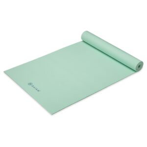 gaiam yoga mat premium solid color non slip exercise & fitness mat for all types of yoga, pilates & floor workouts, cool mint, 5mm