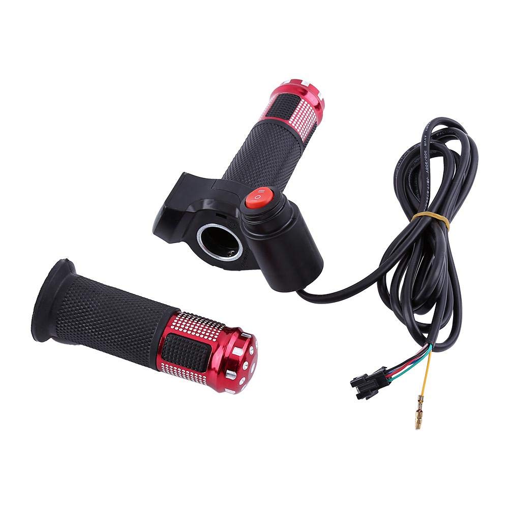 Electric Bike Throttle Grip, Keenso 12-84V Electric Bike Throttle Handlebar Grips Scooter Twist Throttle Grips with LED Display Screen (Red)