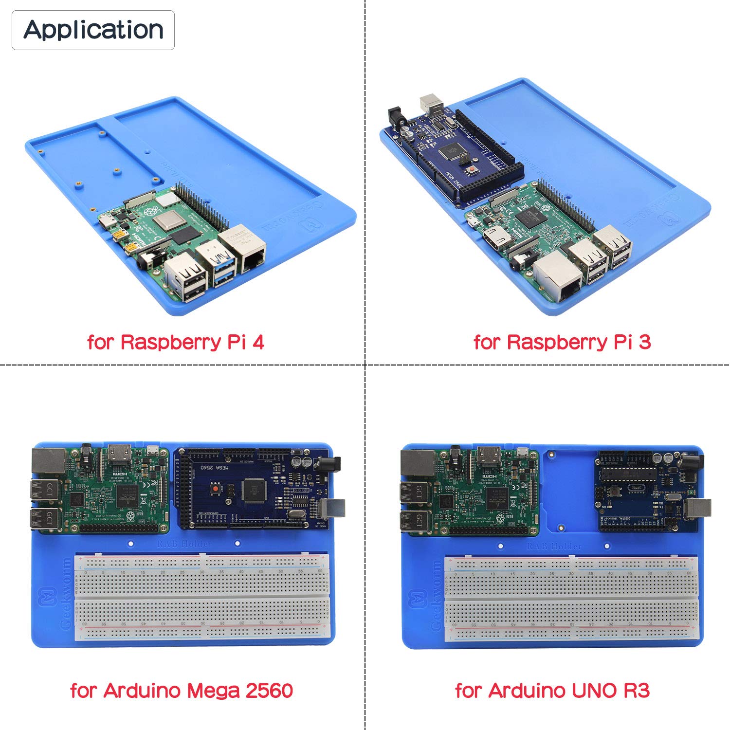 Geekworm for Raspberry Pi 5/4B/3B+/3B RAB Holder Platform Breadboard Holder Base/ABS Case/Education Platform Compatible with Arduino Uno R4/R3/UNO Mega 2560 & 400/830 Points Breadboard