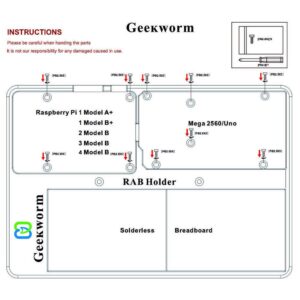 Geekworm for Raspberry Pi 5/4B/3B+/3B RAB Holder Platform Breadboard Holder Base/ABS Case/Education Platform Compatible with Arduino Uno R4/R3/UNO Mega 2560 & 400/830 Points Breadboard