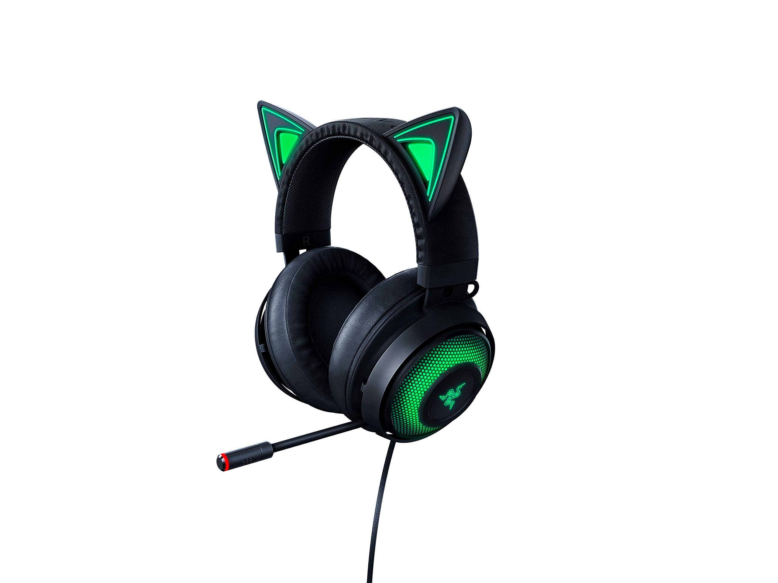 Razer Kraken Kitty Quartz Edition - Cat Ears USB Gaming Headset, Chroma Lighting, Wired for Cross-Platform Gaming for PC, PS4, Xbox One & Switch, 50mm Diaphragm, 3.5mm Cable with Line Controls, Black