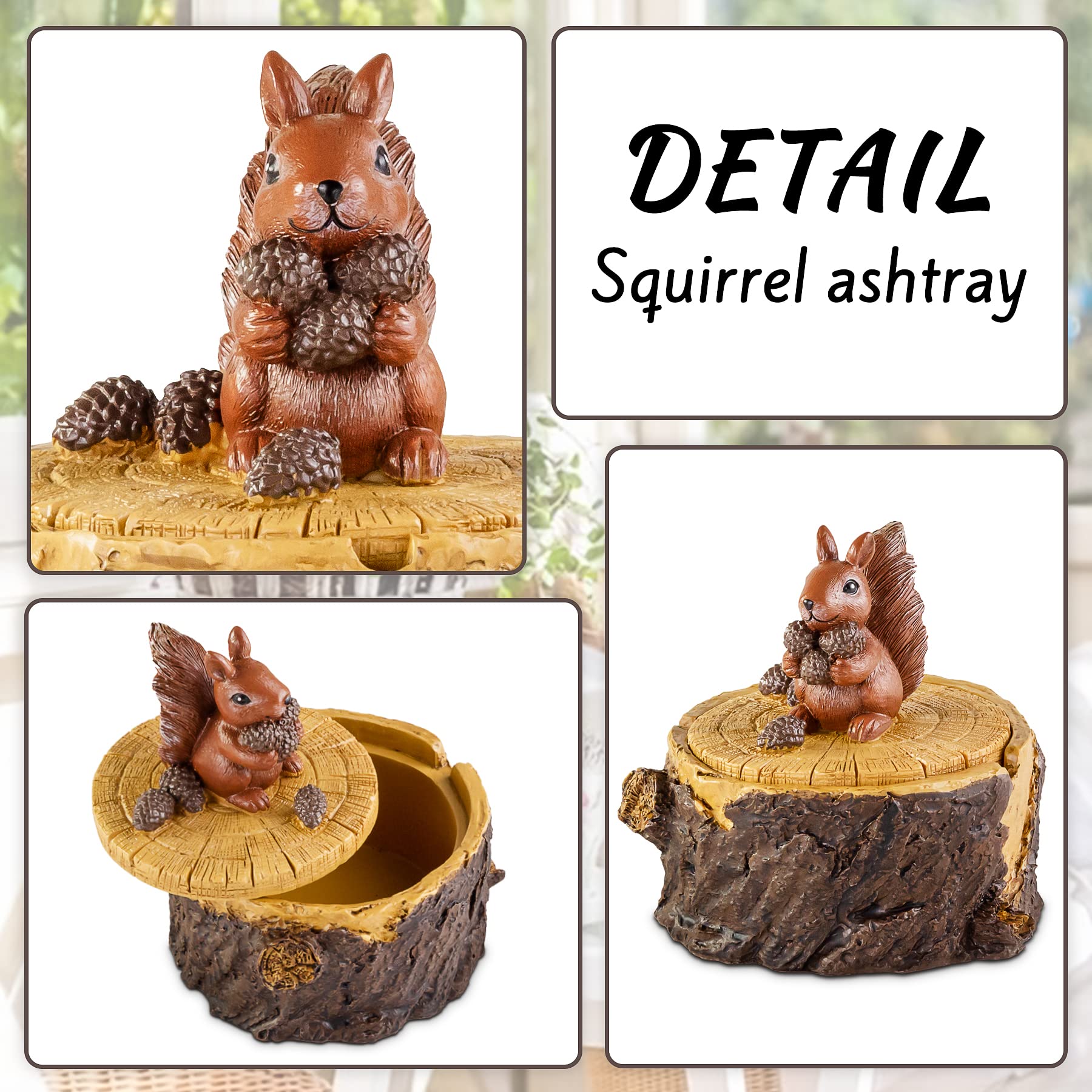 Grovind Outdoor Ashtrays for Cigarettes Cute Resin Squirrel Ashtray with Lid for Home and Garden