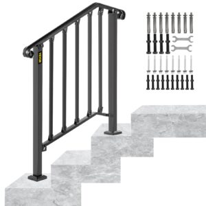 happybuy handrails for outdoor steps, fit 2 or 3 steps outdoor stair railing, picket#2 wrought iron handrail, flexible porch railing, black transitional handrails for concrete steps or wooden stairs